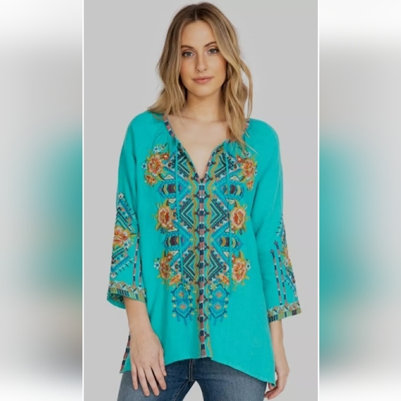 Johnny Was | Tops | Johnny Was Linen Top Size Large Aqua New | Poshmark